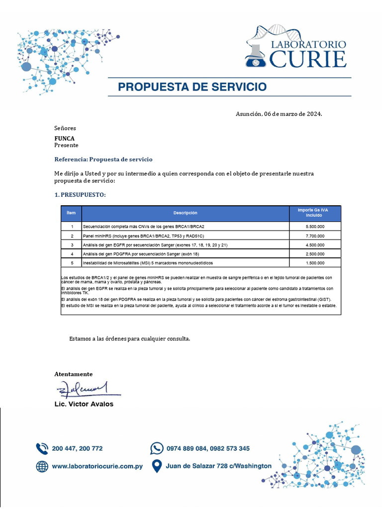 Propuesta de Servicio FUNCA | PDF