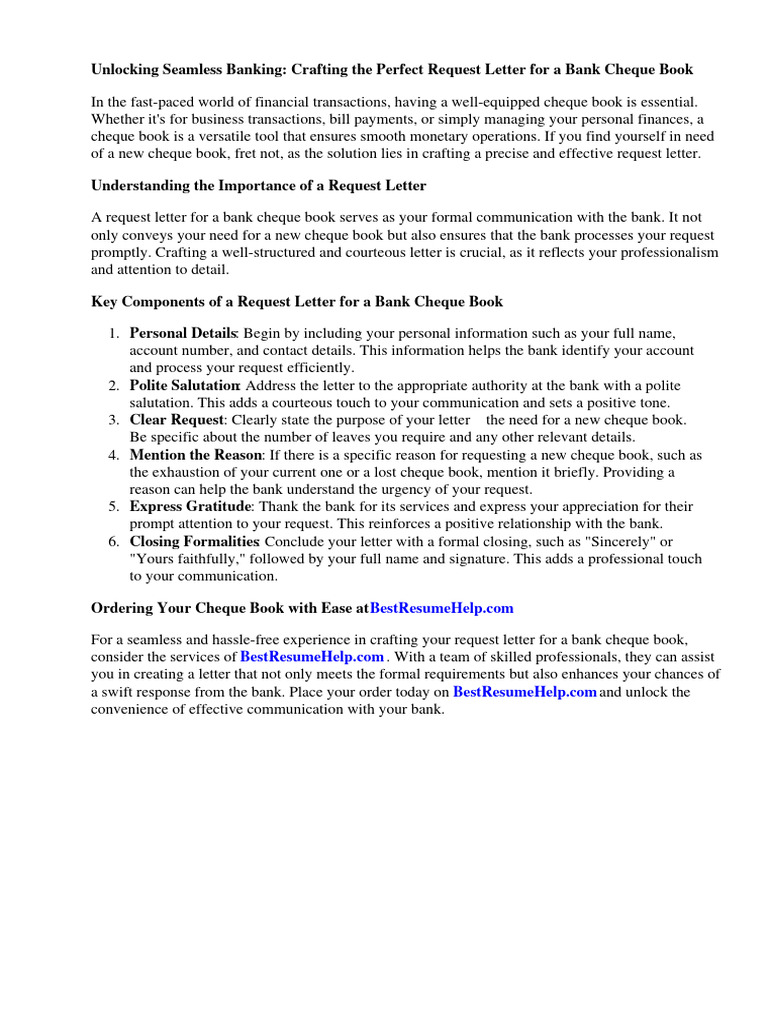 Request Letter For Bank Cheque Book | PDF | Cheque | Banks