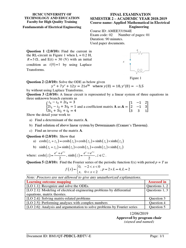 AMEE - Final Exam (Semester II 2018-2019) | PDF | System Of Linear ...