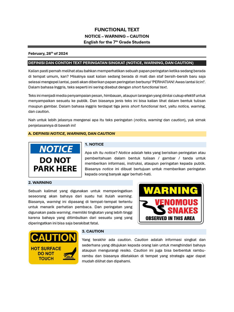Functional Text - Notice Warning and Caution | PDF