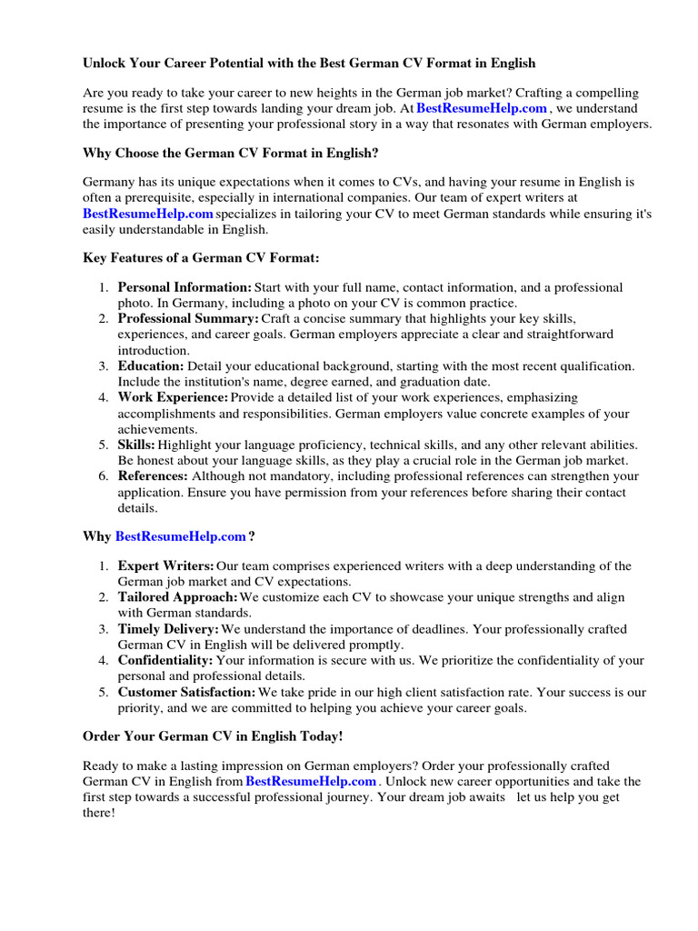 German CV Format Guide in English | PDF | Résumé