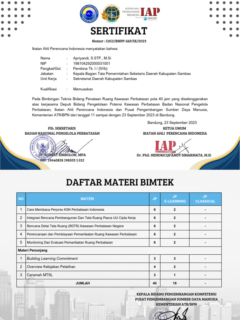 SERTIFIKAT BIMTEK - Apriyandi, S.STP., M.Si - Compressed | PDF