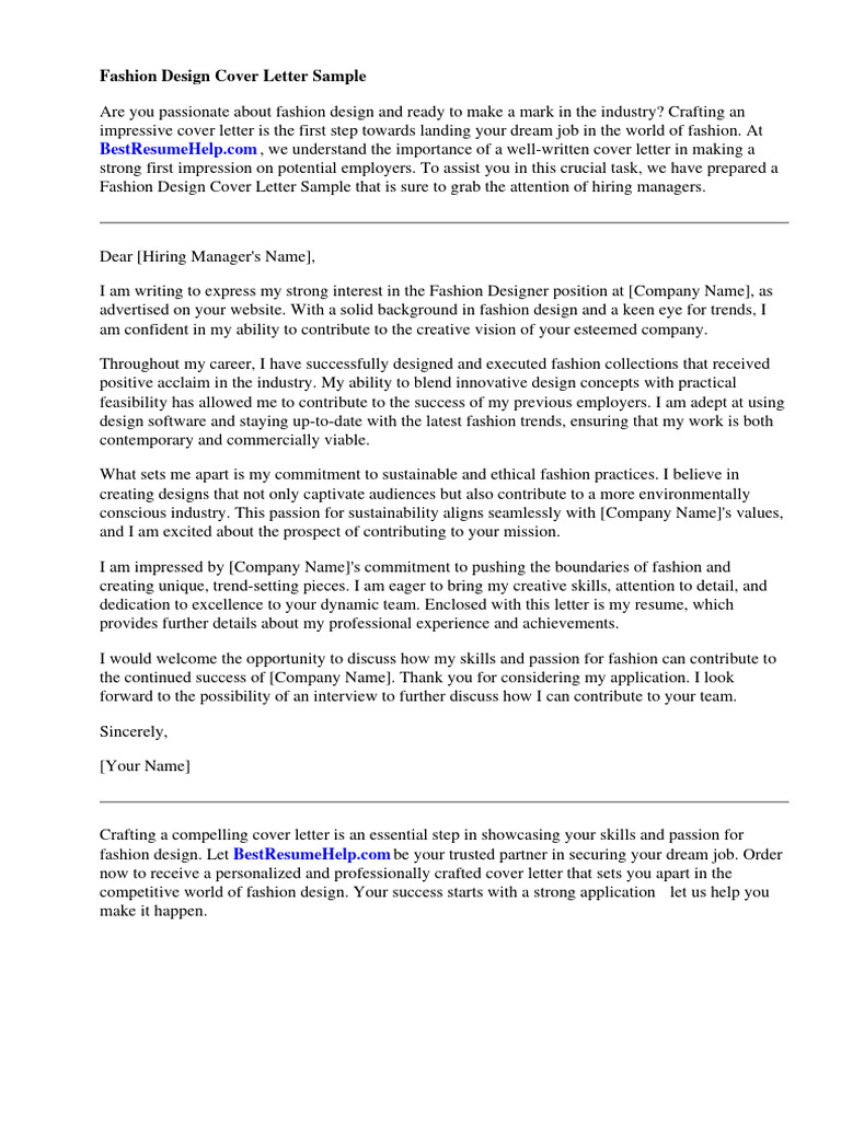 Fashion Design Cover Letter Sample | Download Free PDF | Résumé | Fashion