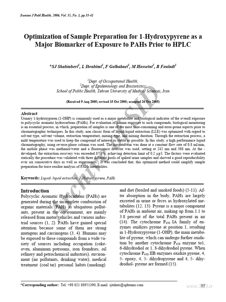 Sample Preparation | PDF | Polycyclic Aromatic Hydrocarbon | High Performance Liquid Chromatography