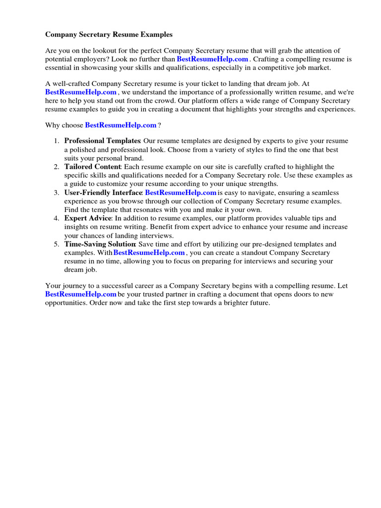 Company Secretary Resume Guide | PDF | Résumé | Secretary