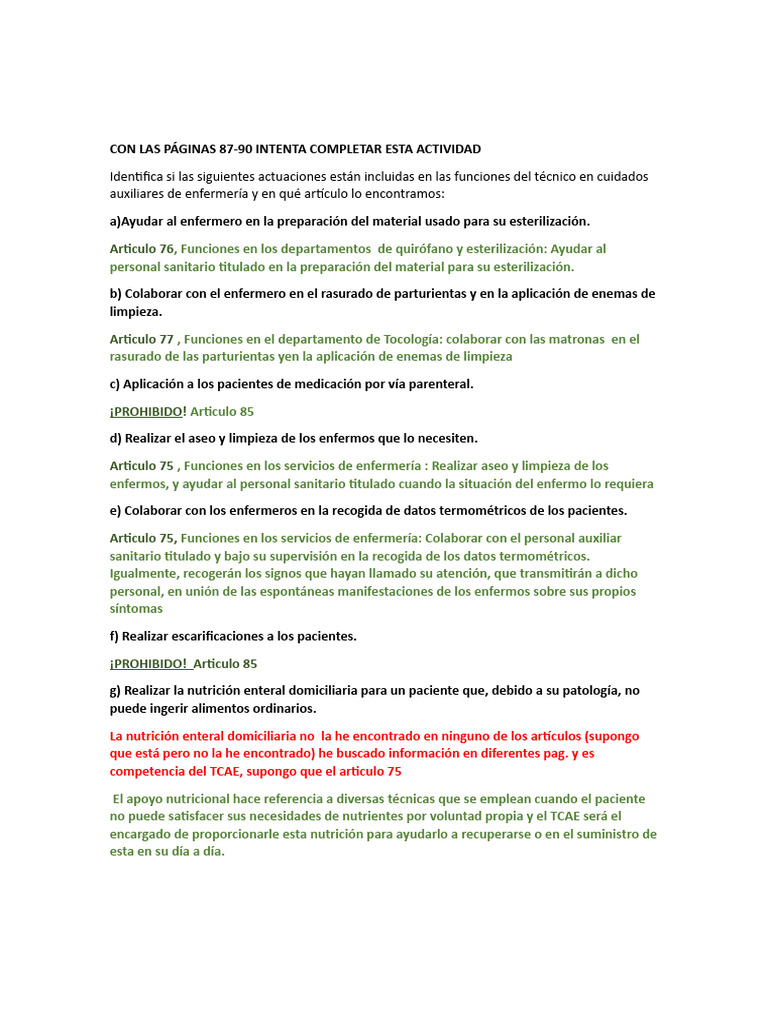 Funciones Del TCAE | PDF | Enfermería | Ciencias de la Salud