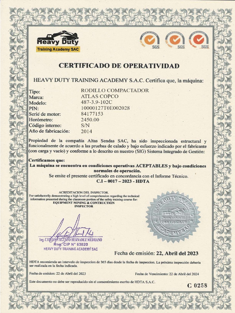 Certificado de Rodillo | PDF