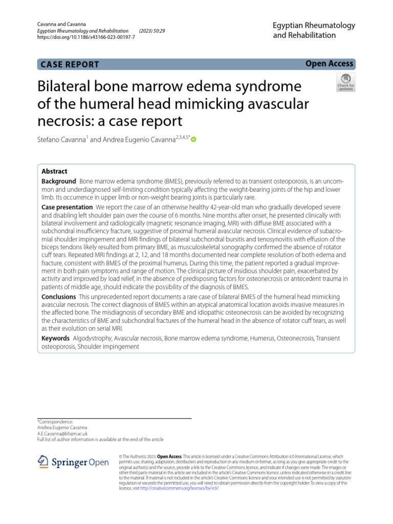 Bilateral Bone Marrow Edema Sy | PDF | Shoulder | Clinical Medicine