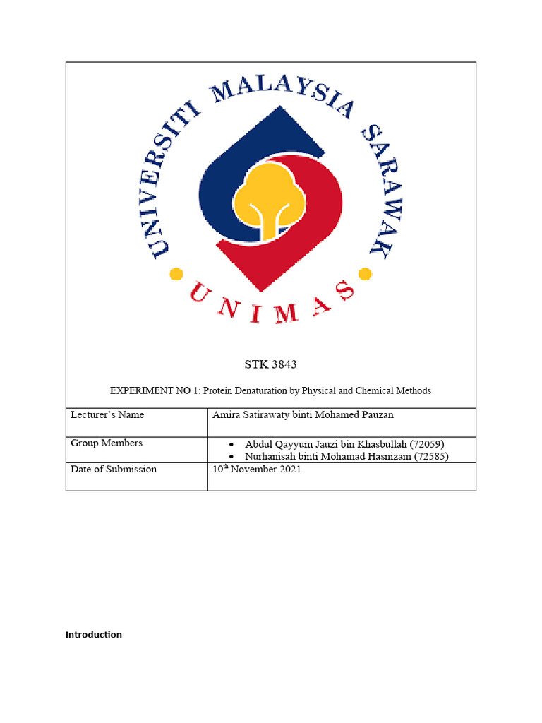 LAB - Food Chemistry 1 | PDF | Proteins | Protein Structure