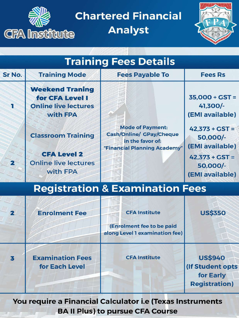 CFA Fees Structure (update 2023) | PDF