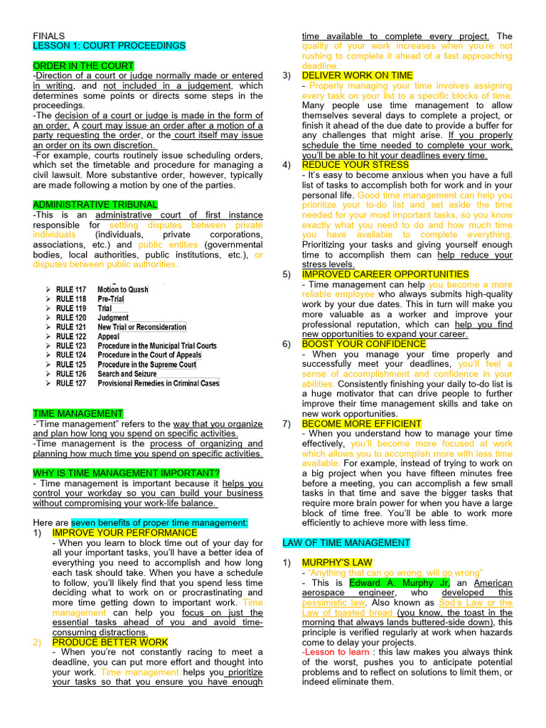 Finals - Lesson 1 P1-Reviewer | PDF | Time Management | Professional Skills
