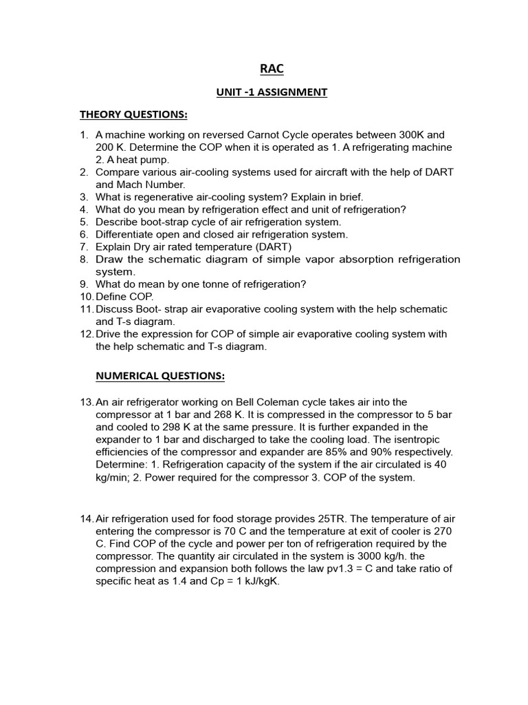 Assignment 1, RAC - KME 601 | PDF | Refrigeration | Machines