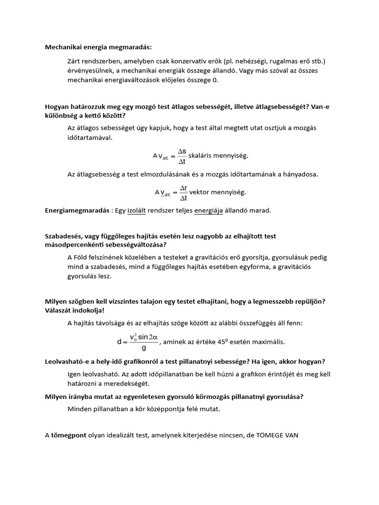 Mechanikai Energia Megmaradás | PDF