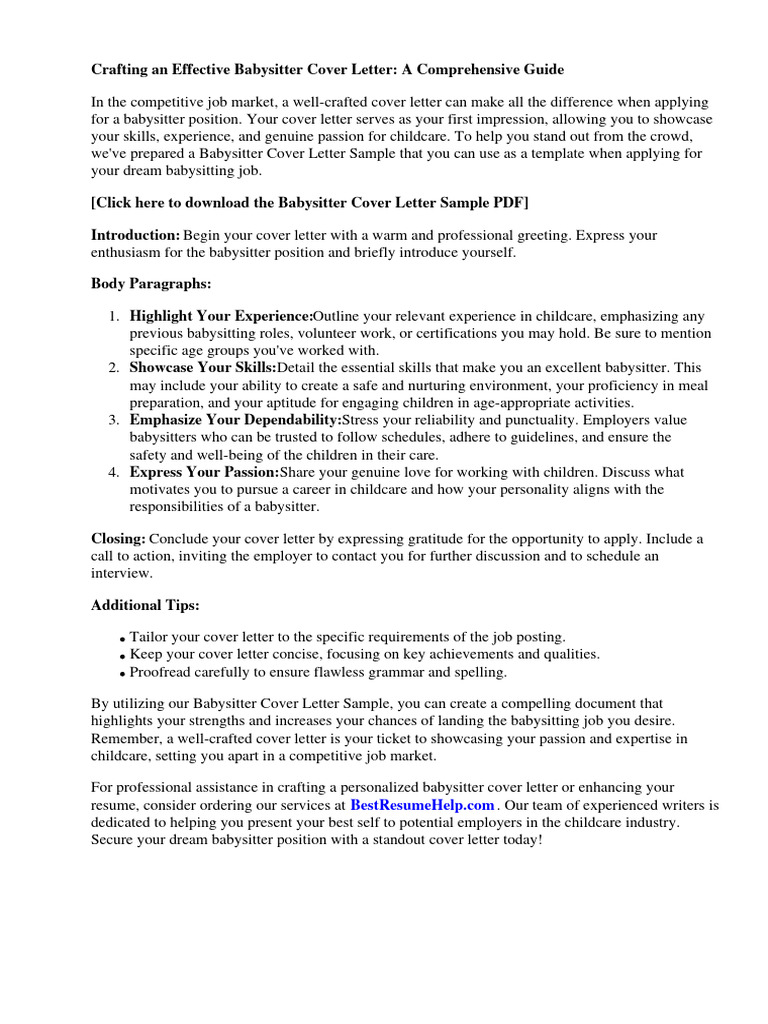 Babysitter Cover Letter Sample | PDF | Résumé | Babysitting