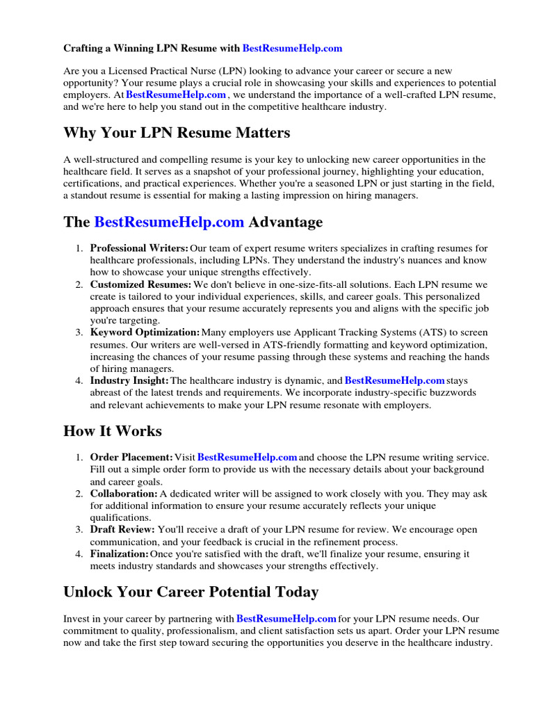 Essential LPN Resume Crafting Guide | PDF | Nursing | Patient
