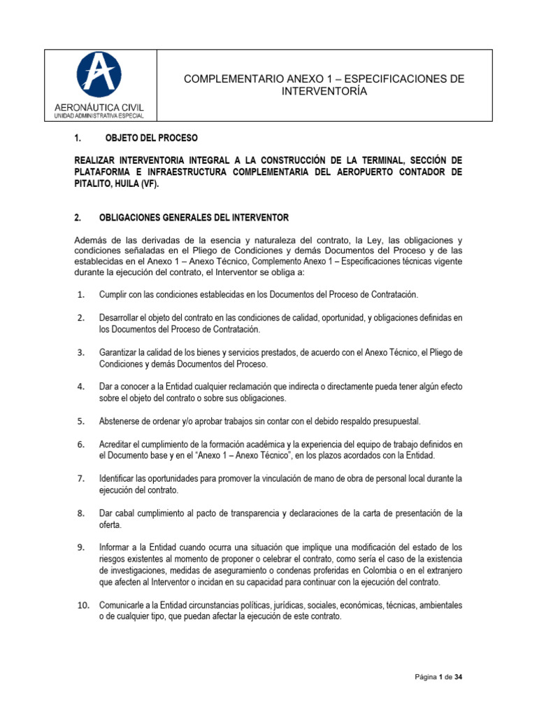 Documento Complementario Especificaciones Tecnicas Del Anexo 1 | PDF