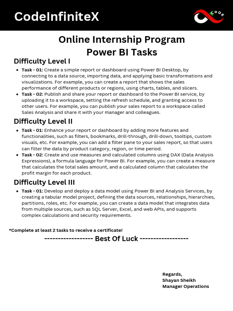 CodeInfiniteX - Power BI Tasks | PDF | Computers | Technology & Engineering