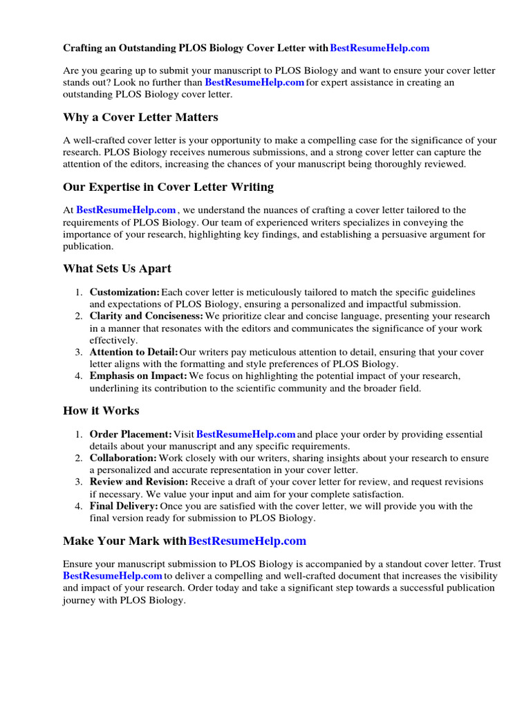 Plos Biology Cover Letter | PDF | Résumé | Job Interview