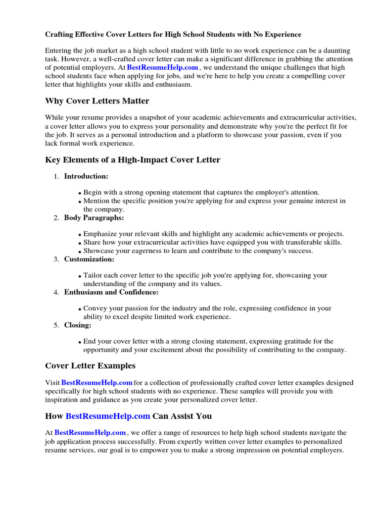Cover Letter Tips for High School Students | PDF | Résumé | Teachers