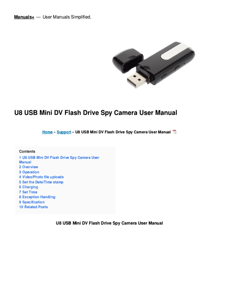 U8 USB Mini DV Flash Drive Spy Camera User Manual | PDF