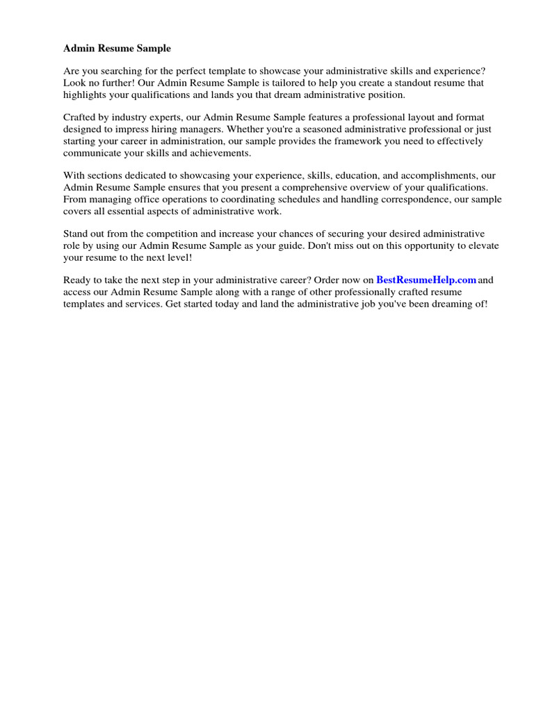 Admin Resume Sample | Download Free PDF | Résumé | Microsoft Excel