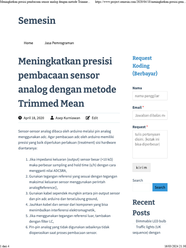 Meningkatkan Presisi Pembacaan Sensor Analog Dengan Metode Trimmed Mean