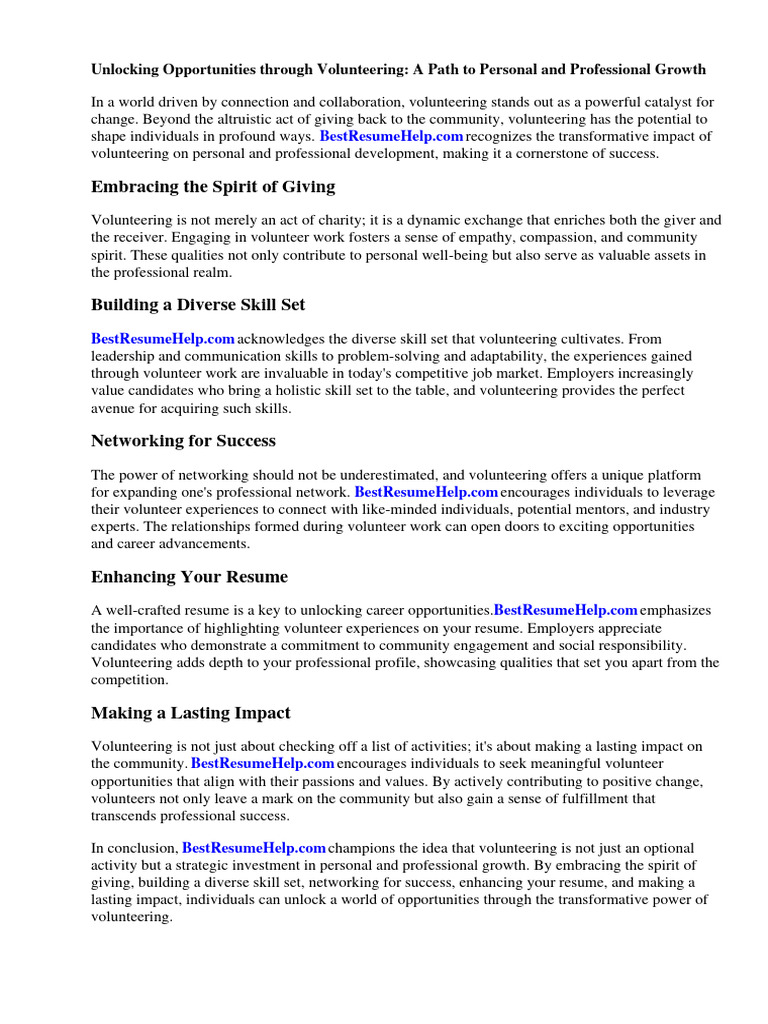Volunteer Experience On Resume Example | PDF | Volunteering | Résumé