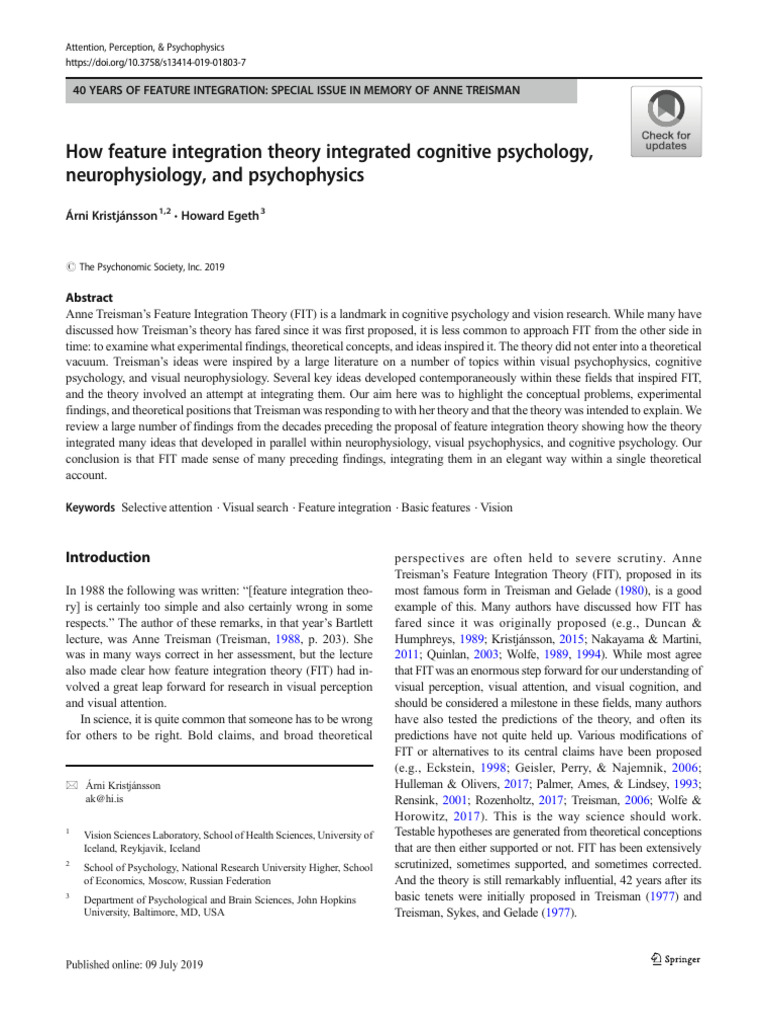 Feature Integration Theory Overview | PDF | Attention | Mental Chronometry