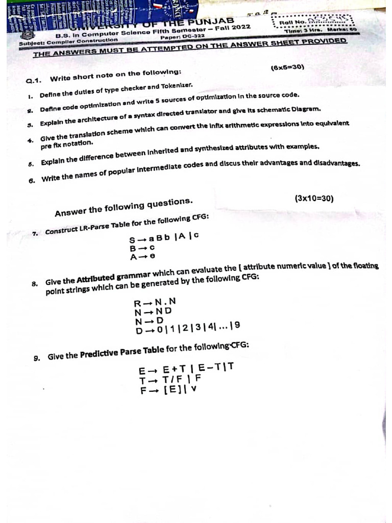 PU Affiliated BS CS 5th Semester All Papers | PDF