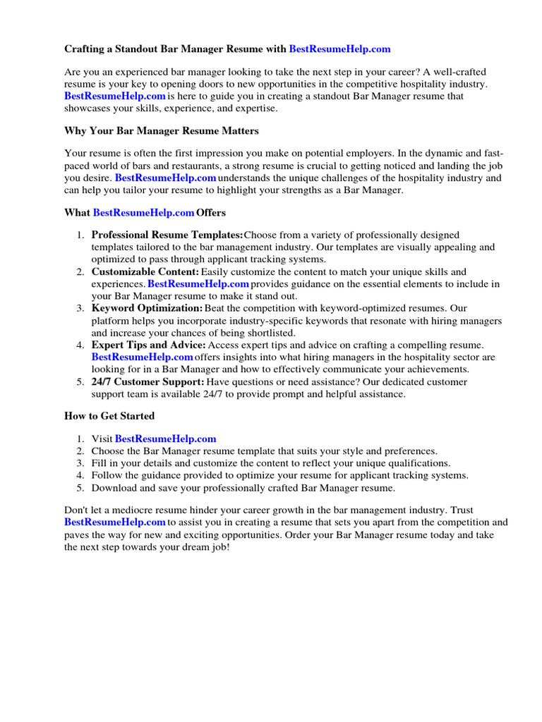 Bar Manager Resume | PDF | Résumé | Expert