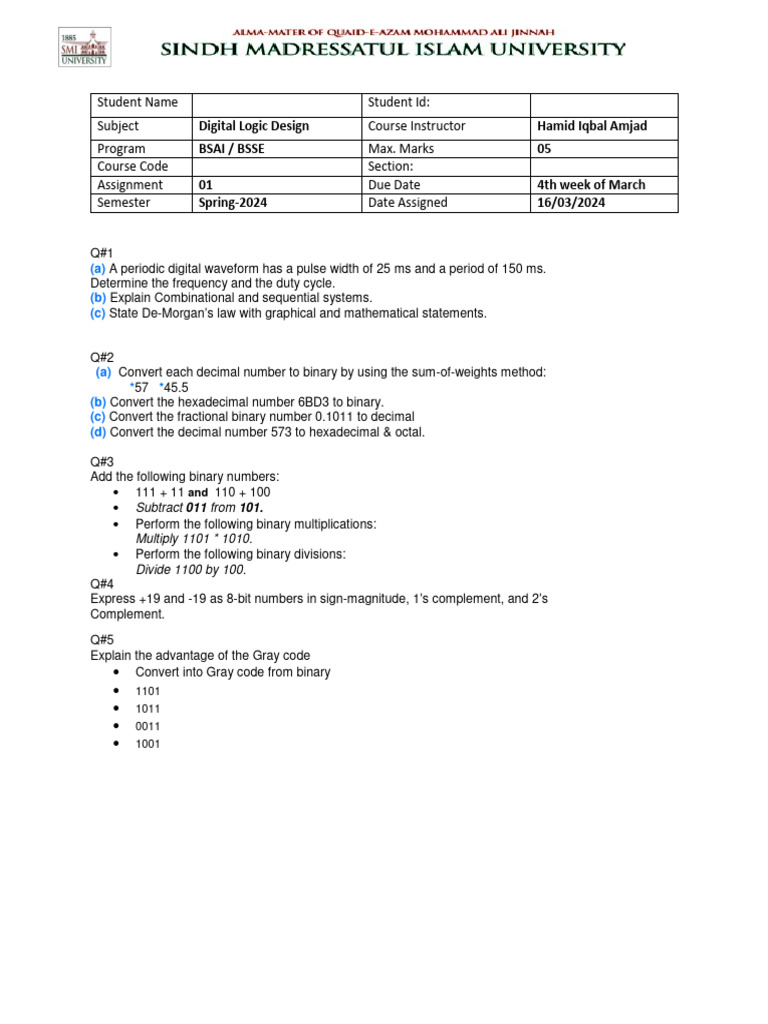 Digital Logic Design Assignment | PDF | Computers