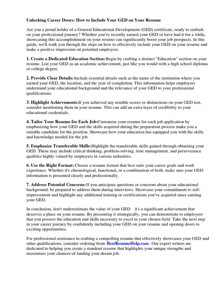 How To Put Ged On Resume | PDF | Résumé | General Educational Development