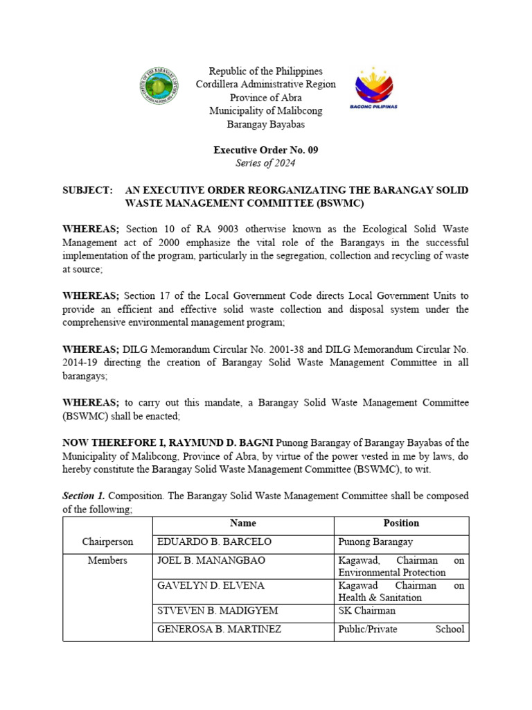 Barangay Executive Orders Bayabas | PDF