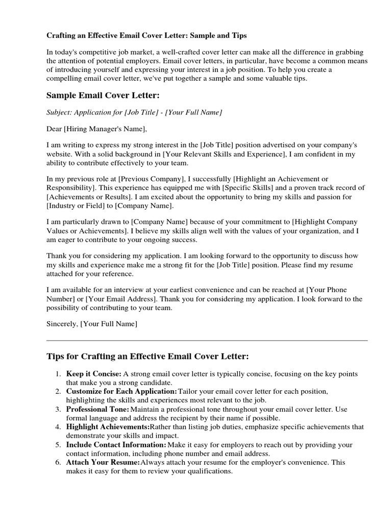 Email Cover Letter Sample and Tips | PDF | Résumé | Recruitment