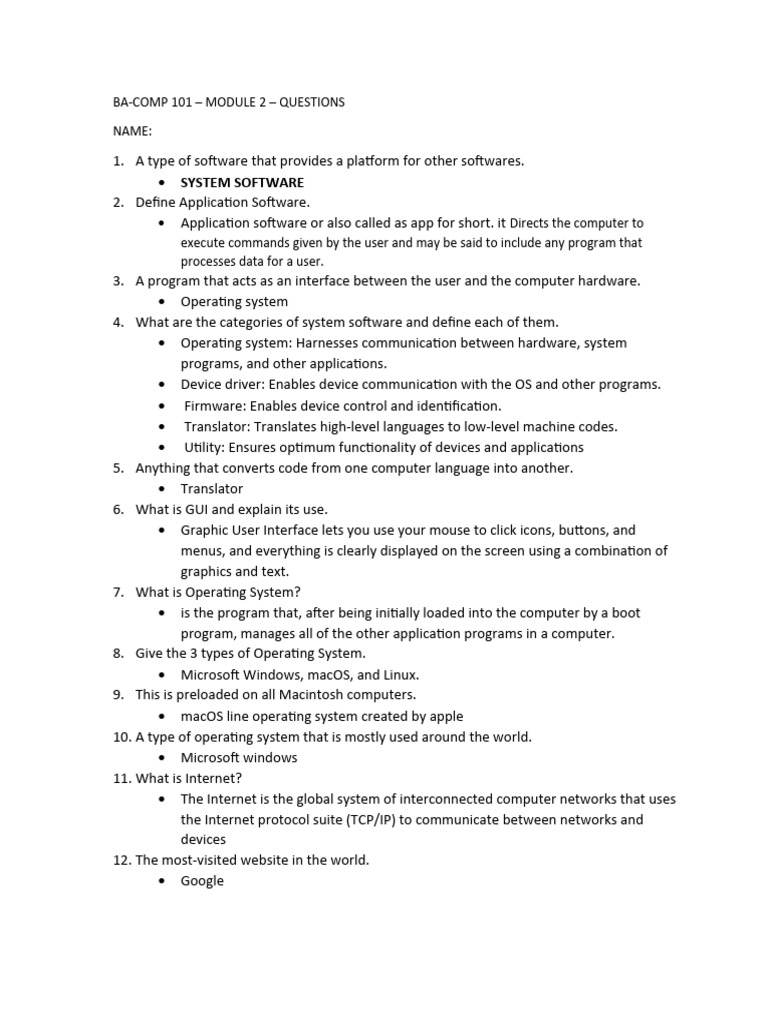Ba-Comp Module2 Questions | PDF | Operating System | Application Software