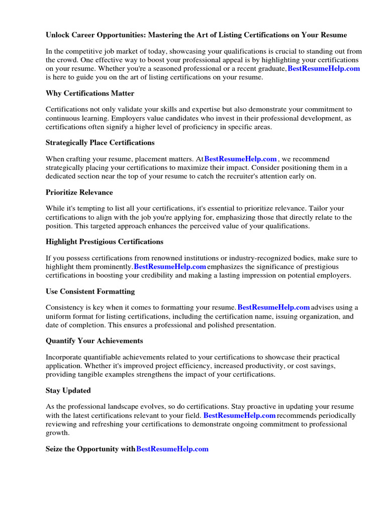 How To List Certifications On Resume | PDF