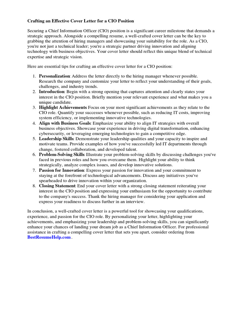 Cover Letter For Cio Position | PDF | Chief Information Officer | Résumé