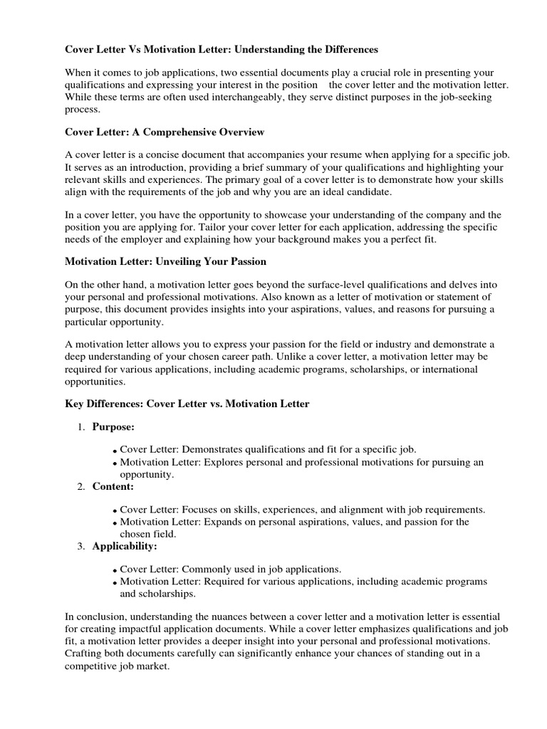 Cover Letter vs Motivation Letter | PDF | Résumé | Motivation