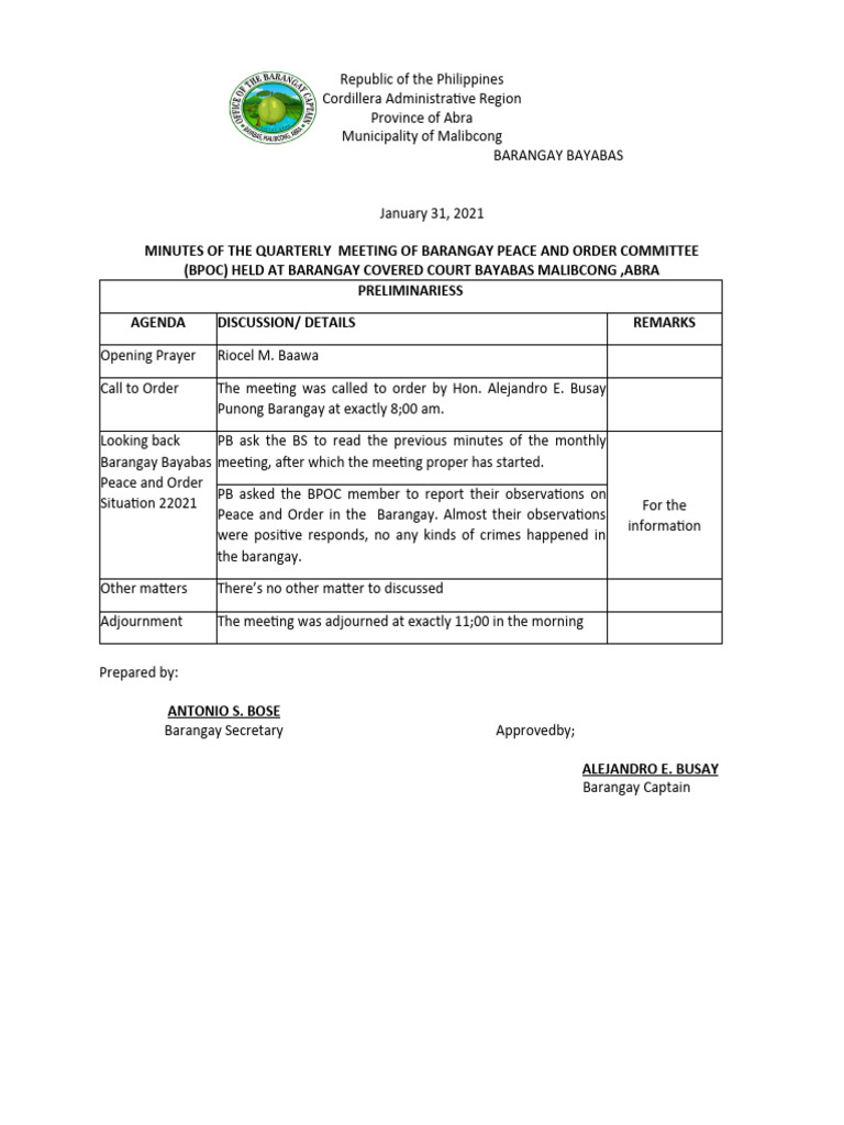 BPOC Monthly Meeting | PDF | Government