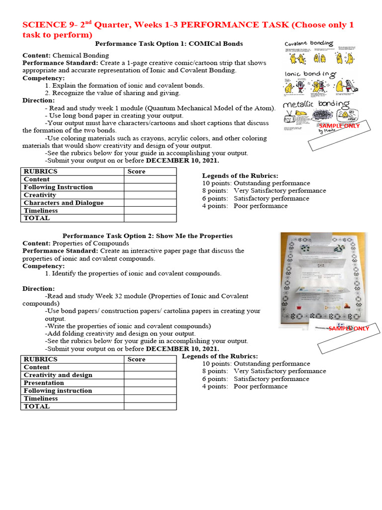 Sci.9 PT Weeks 1-3 - 2nd Quarter | PDF | Chemical Bond | Chemical Compounds