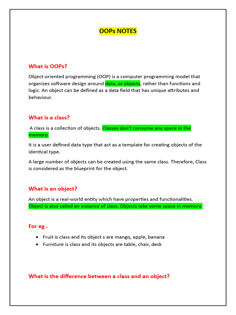 Oops Notes Pdf Class Computer Programming Inheritance Object Oriented Programming