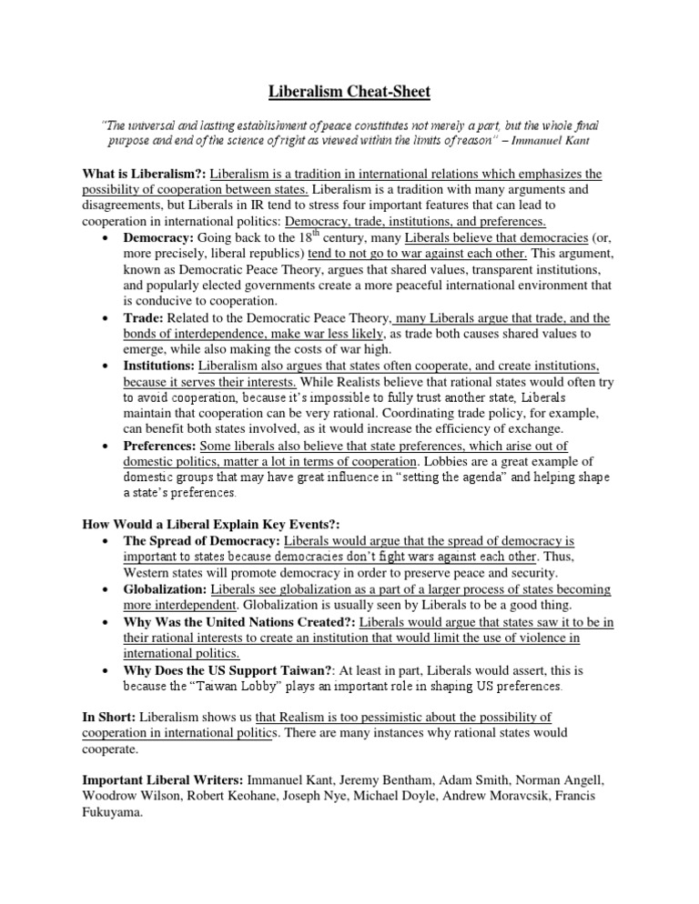 Understanding Liberalism in IR | PDF | International Relations | Liberalism