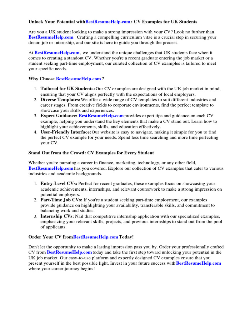 CV Examples Uk Student | PDF | Résumé | Internship