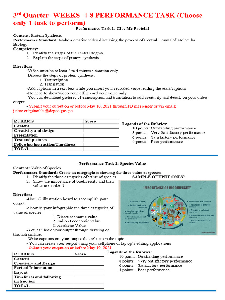 Science Performance Tasks Overview | PDF | Evolution | Biology