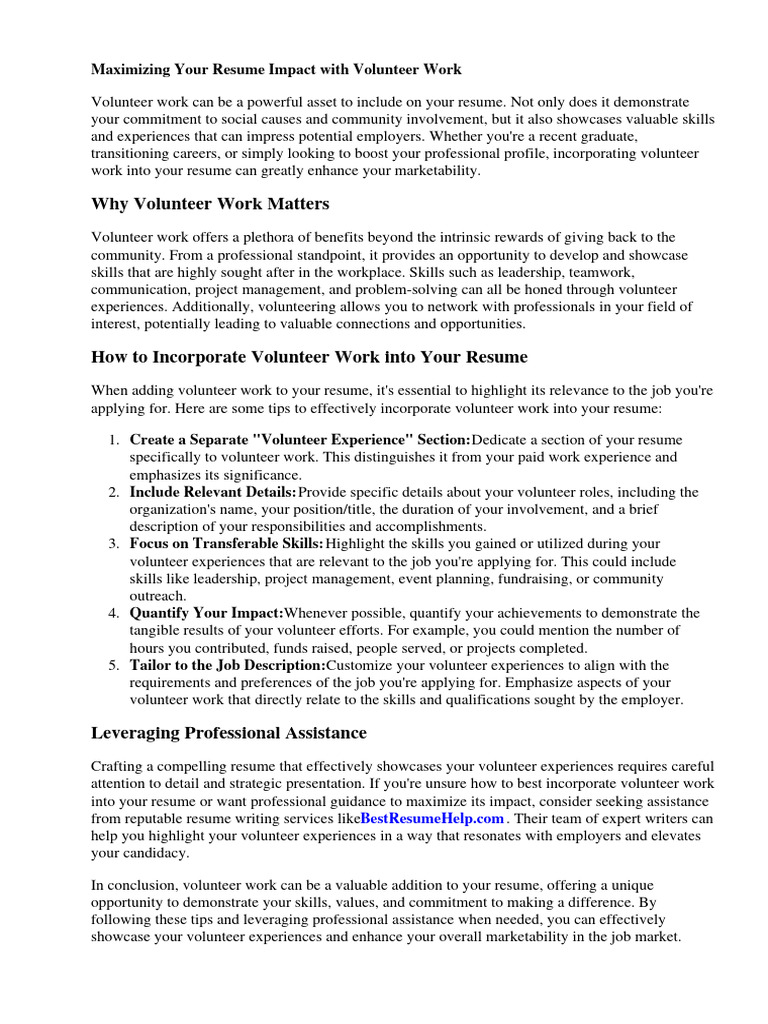 Boost Your Resume with Volunteering | PDF | Résumé | Volunteering
