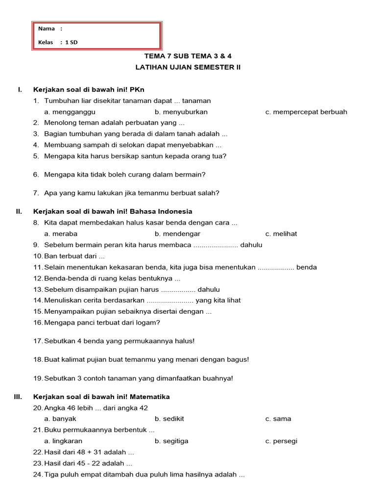 tema 7 sub 3 4 kelas 1 | PDF