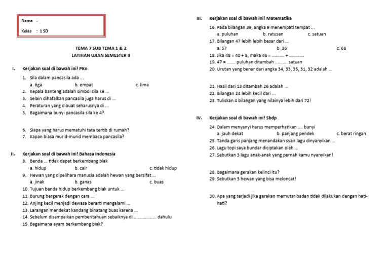Tema 7 Sub 1 2 Kelas 1 | PDF