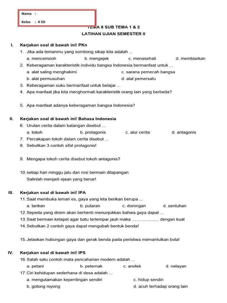 Tema 8 Sub 3 Kelas 4 | PDF | Kajian Bahasa Asing | Griya & Taman