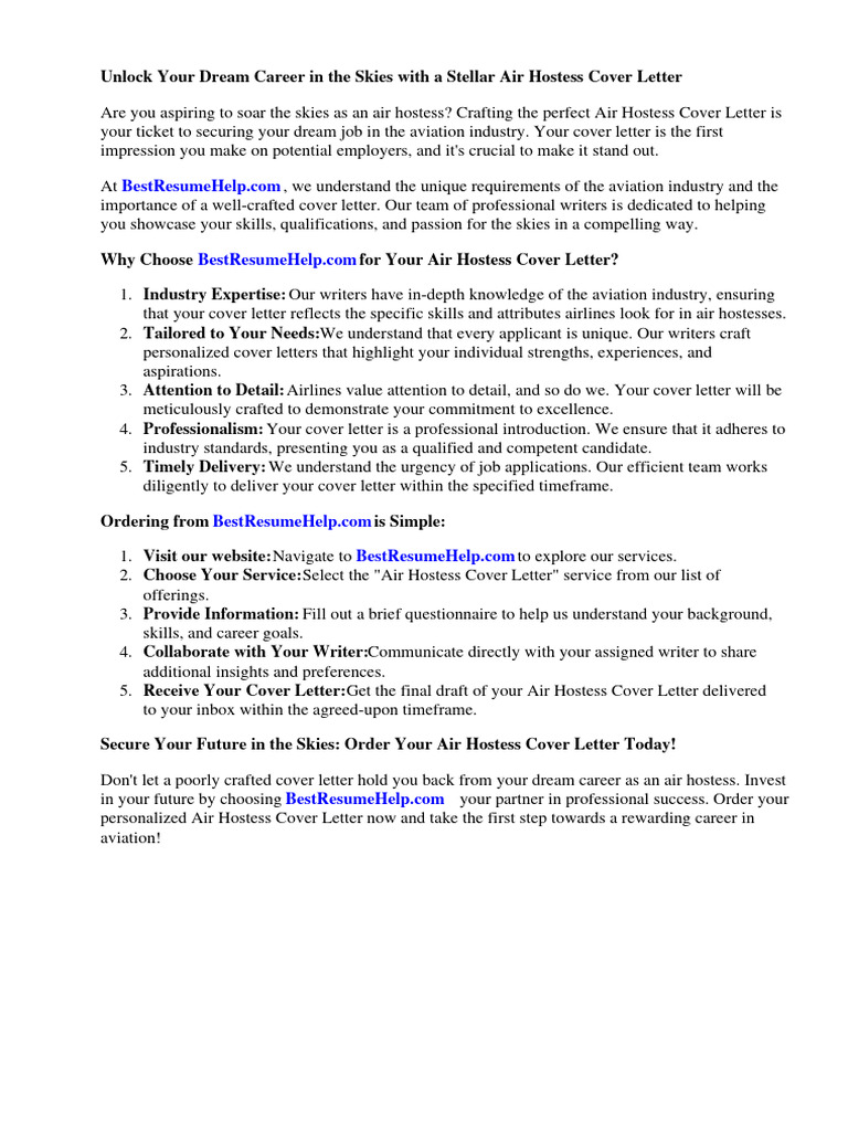 Air Hostess Cover Letter Sample | PDF | Flight Attendant | Experience