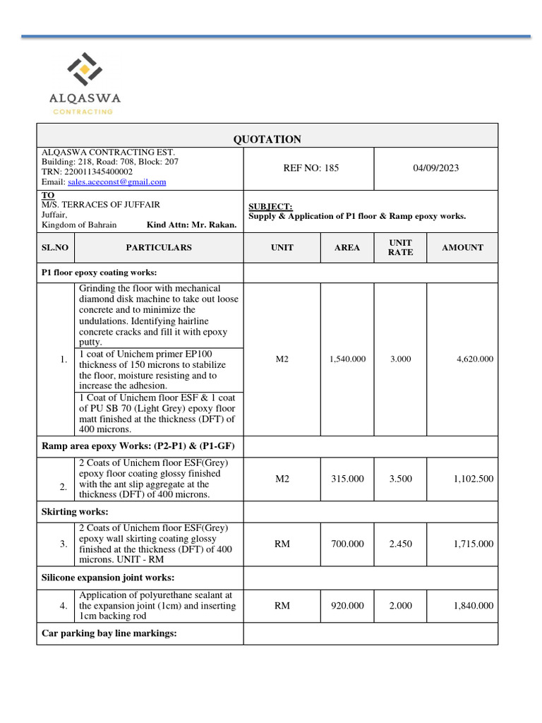 Quotation - Toj (P1) | Download Free PDF | Epoxy | Building Engineering